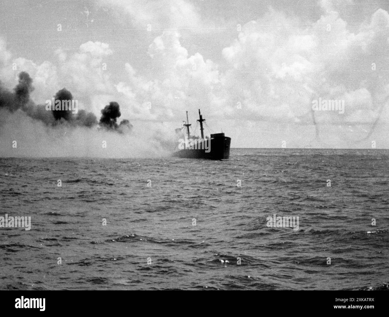 Sinking Allied Ship Undated Photograph Automated Translation Stock