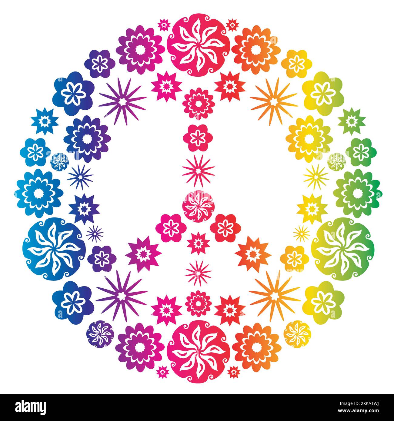 Peace and Love Symbol made of Flowers Rainbow Colors Stock Vector Image ...