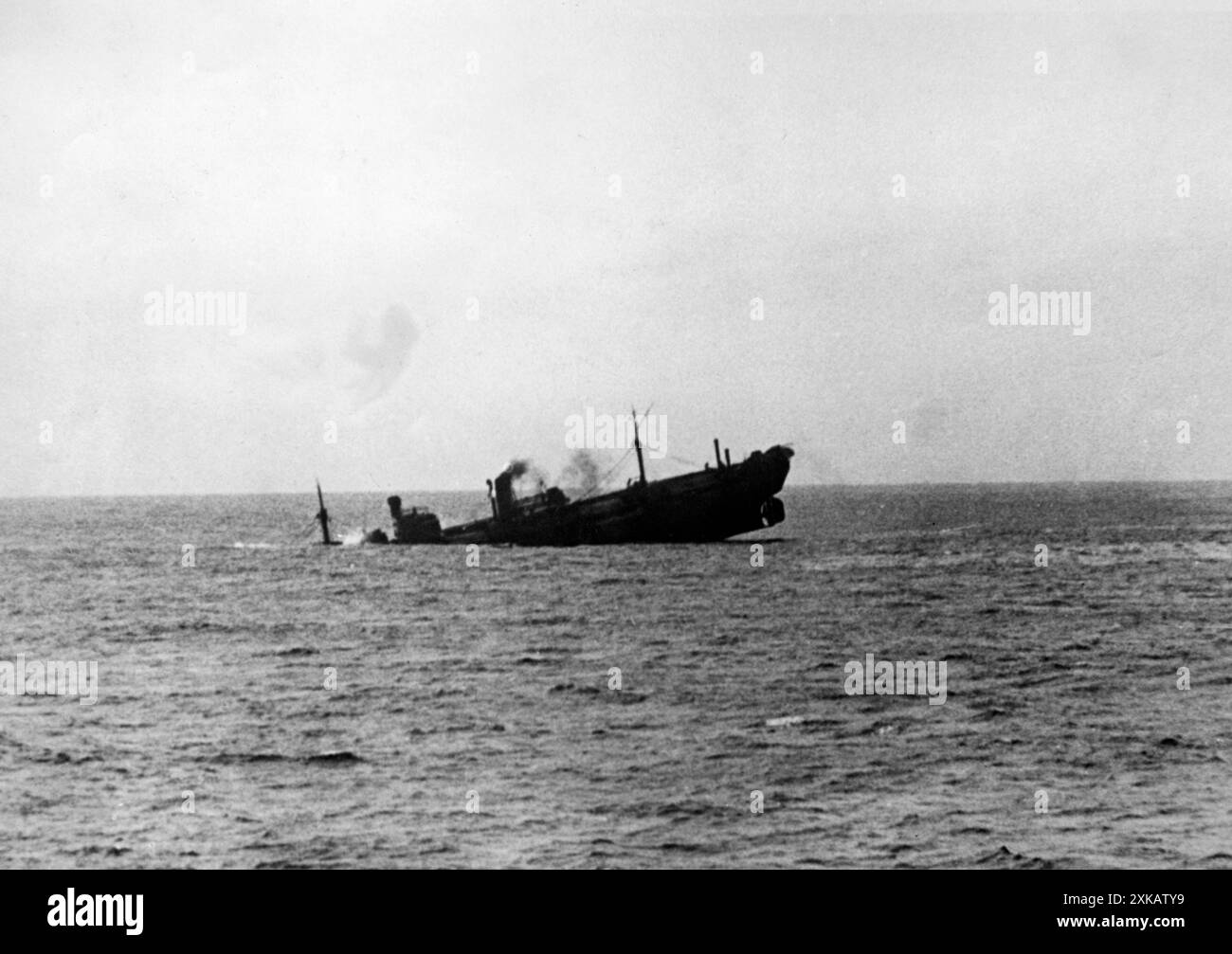 Sinking ship after an attack by a German submarine. [automated ...