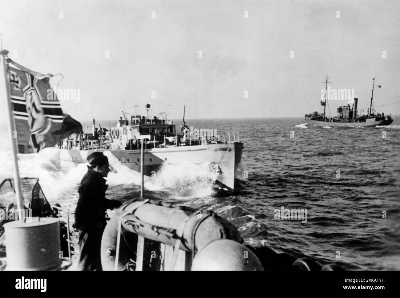 German minesweepers on a mission in the English Channel. A German ...