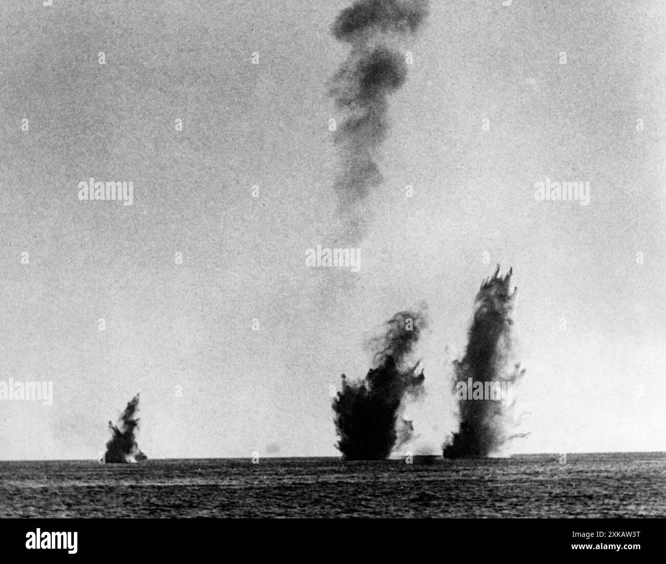 Impacts from aerial bombs during an attack on German ships. Photo ...