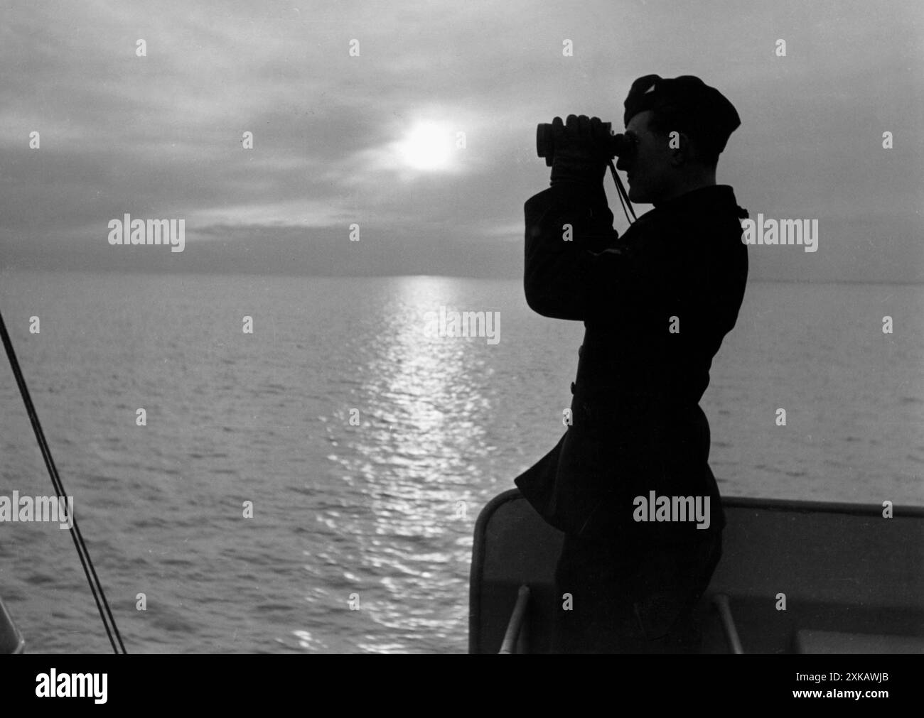 Lookout on board an outpost boat. Undated photograph. [automated ...