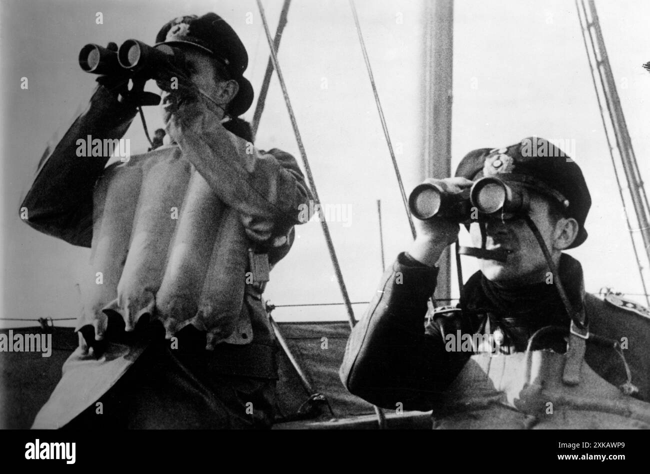 Sailors on watch on the bridge of a German outpost boat near Ostend ...