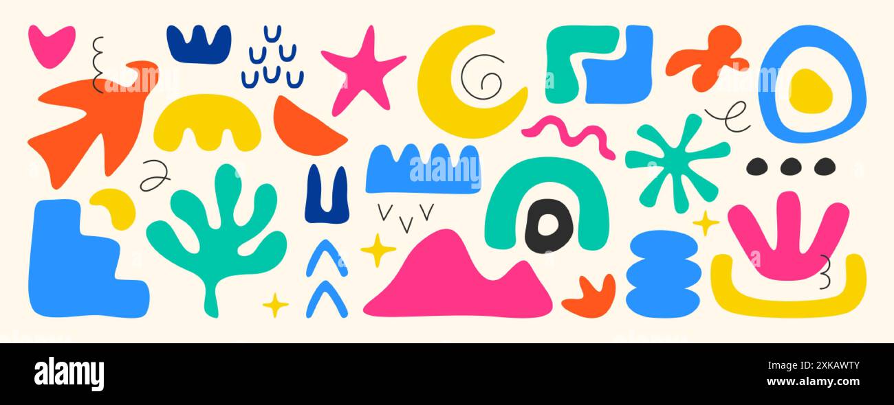 Vector set of abstract simple geometric shapes, lines and nature forms ...