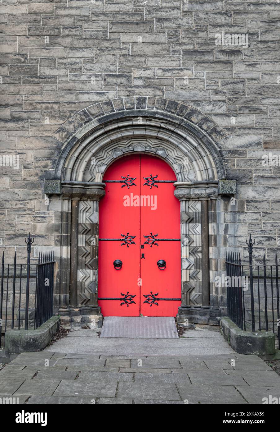 Edinburgh, Scotland - Jan 16, 2024 - Facade of arched red wooden ...