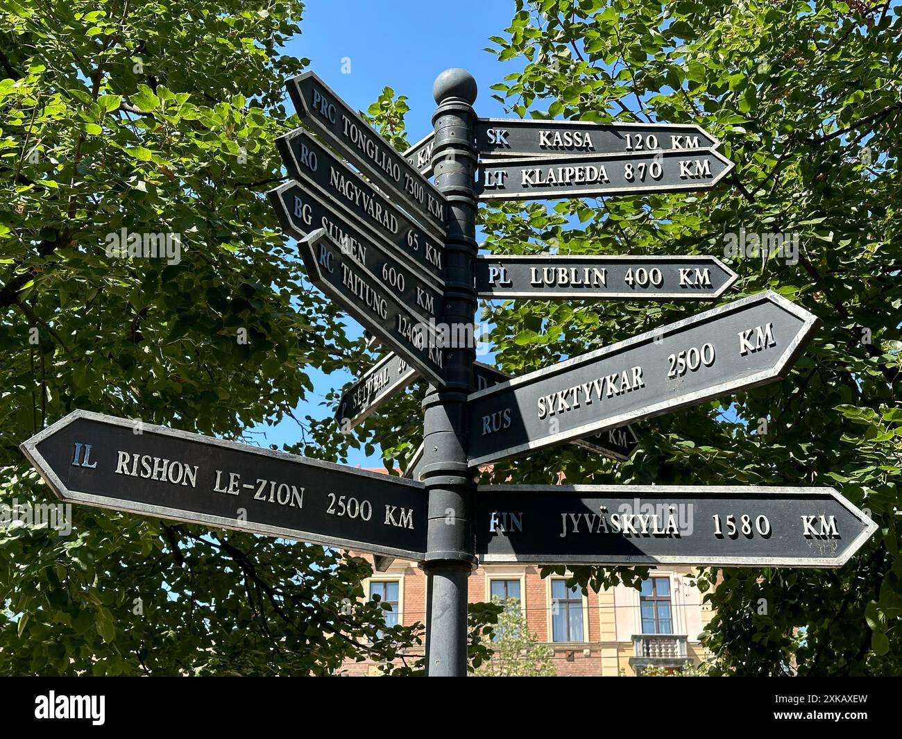 Directional road sign in Debrecen city Hungary Stock Photo - Alamy