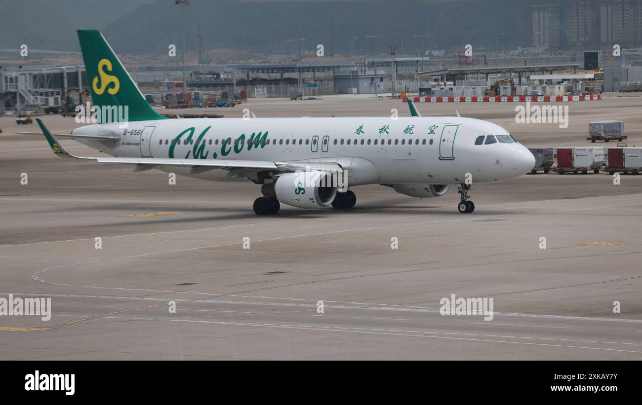 Hong Kong April 29 2023: Spring Airlines as low coast airline, arrival ...