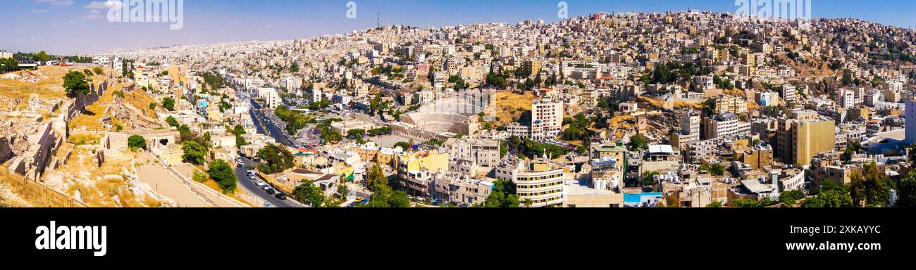 Panoramic view of the city of Amman and Roman amphitheatre seen from ...
