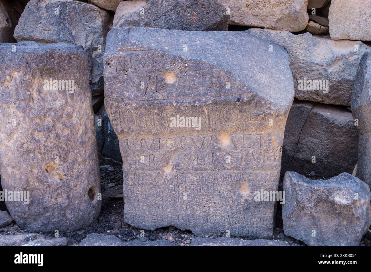 Roman inscription on a reused stone , Qasr Al-Azraq, Roman fort ...