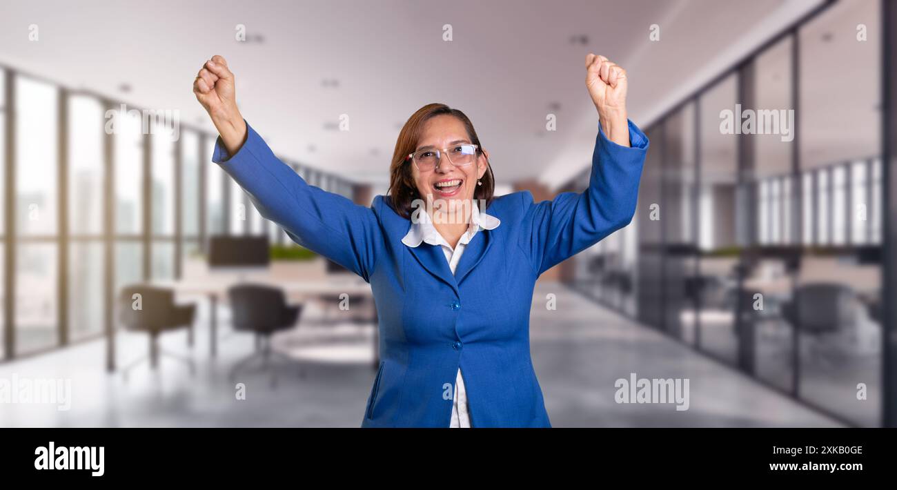 business concepts. Very happy and excited woman making a winning ...