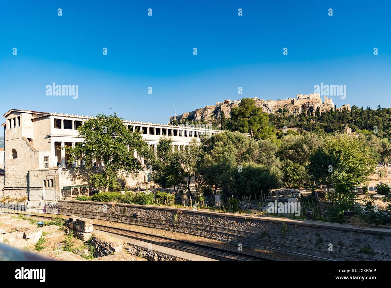 View of Stoa of Attalos at the Agora of Athens with Acropolis in the ...