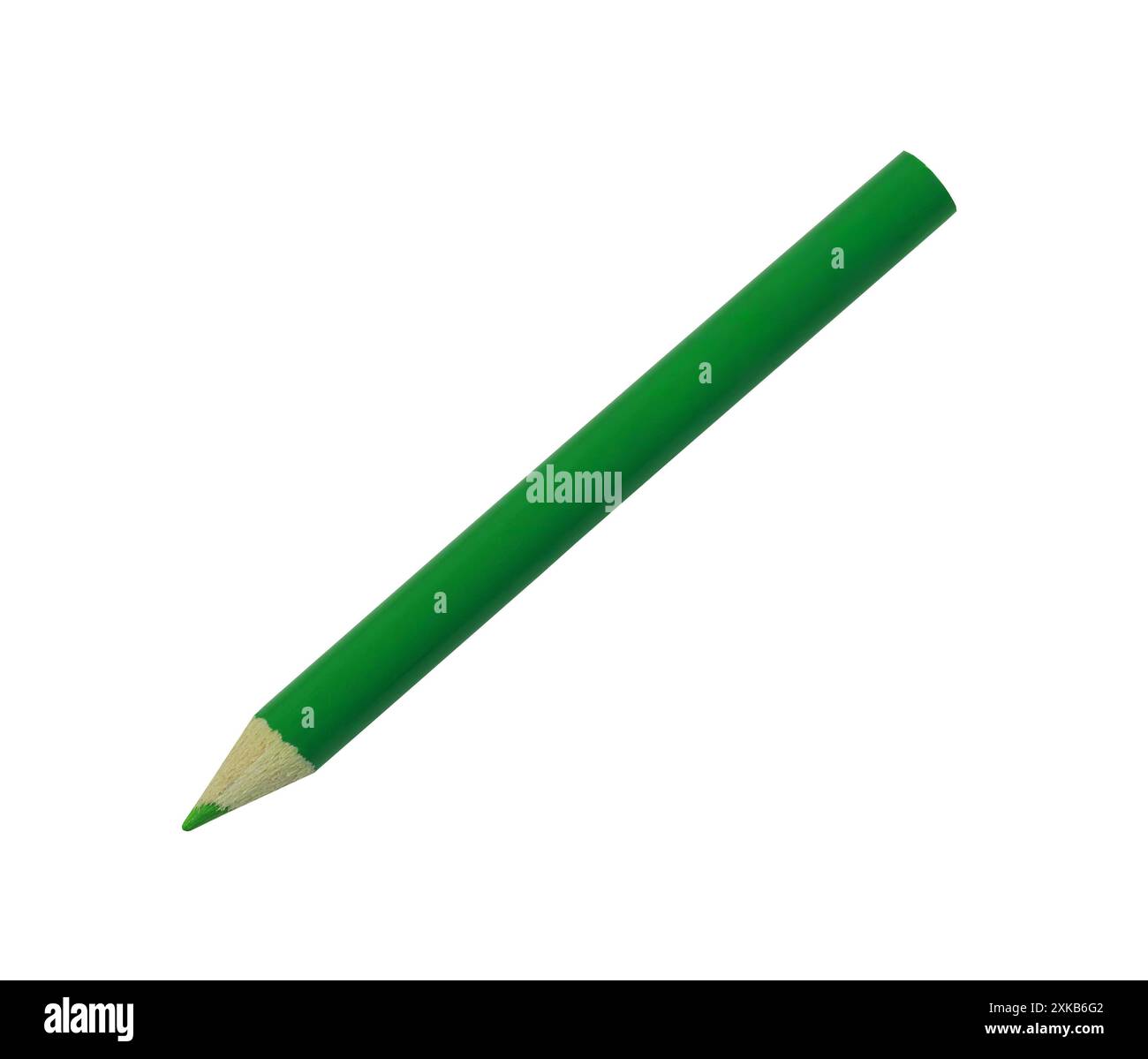 Green crayon with a pointed tip isolated on white background and have ...