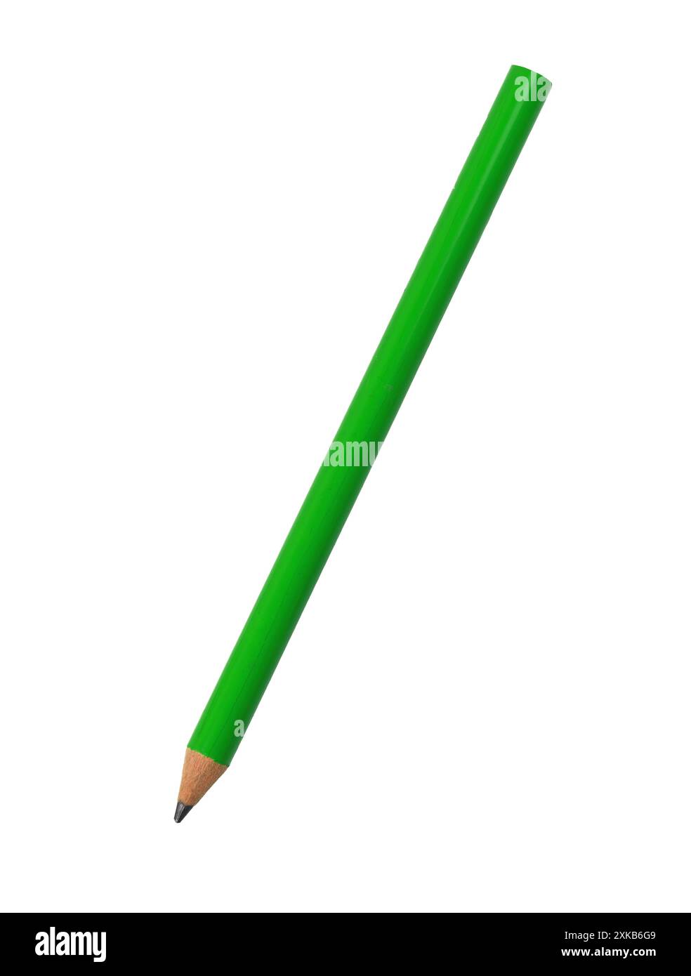Green crayon with a pointed tip isolated on white background and have ...