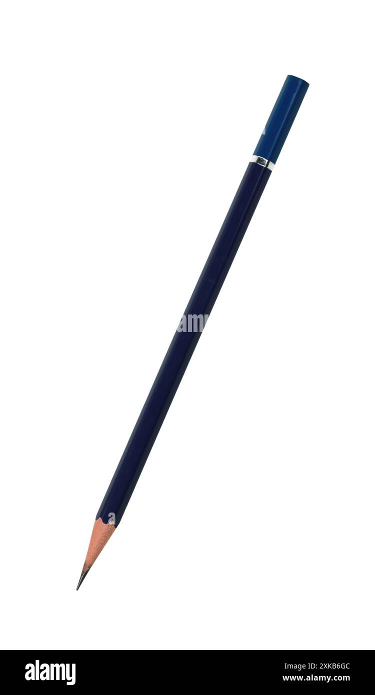 Blue pointed wooden pencil isolated on white background and have ...
