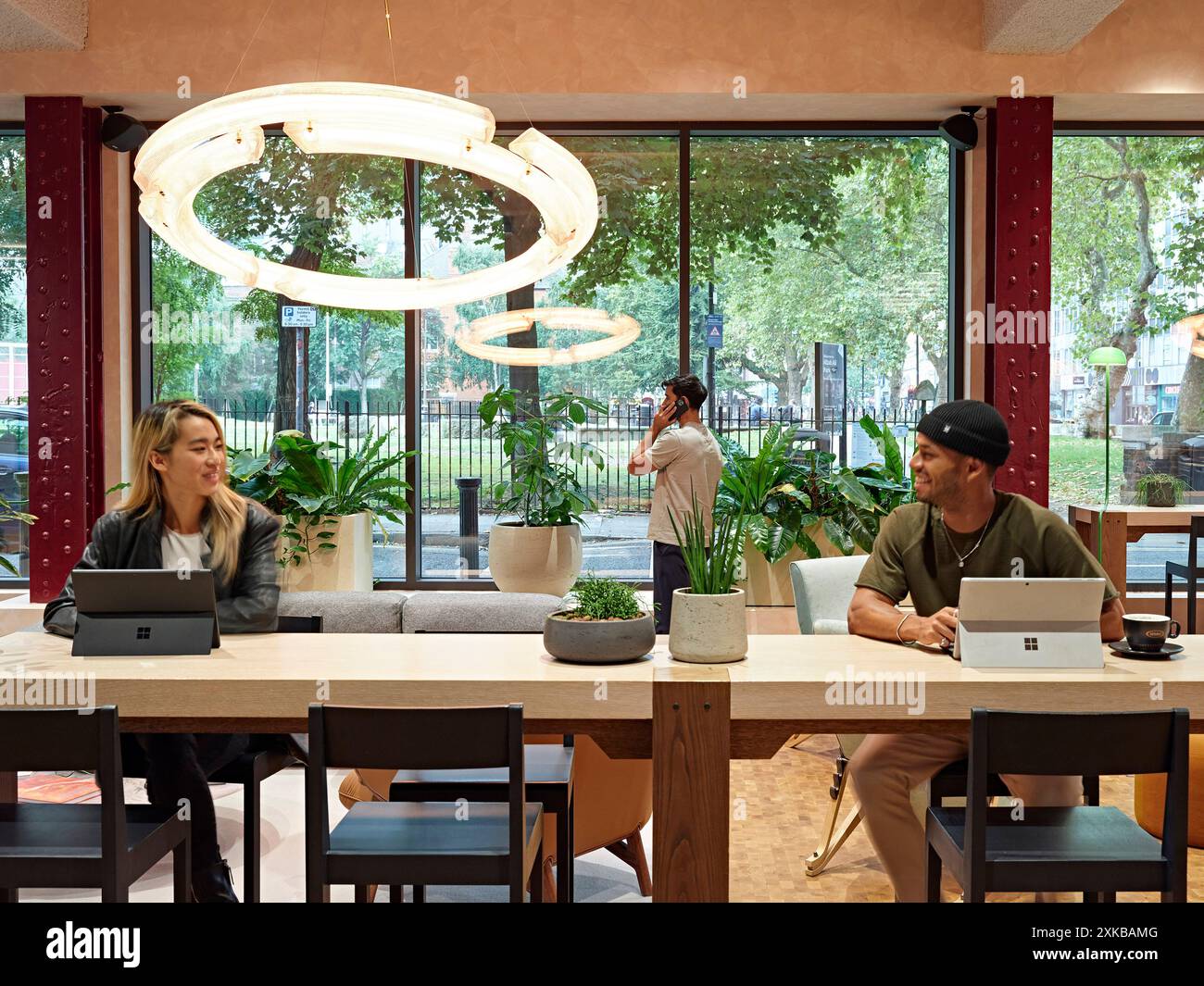 Informal work space in lounge area. The Hickman, London, United Kingdom ...