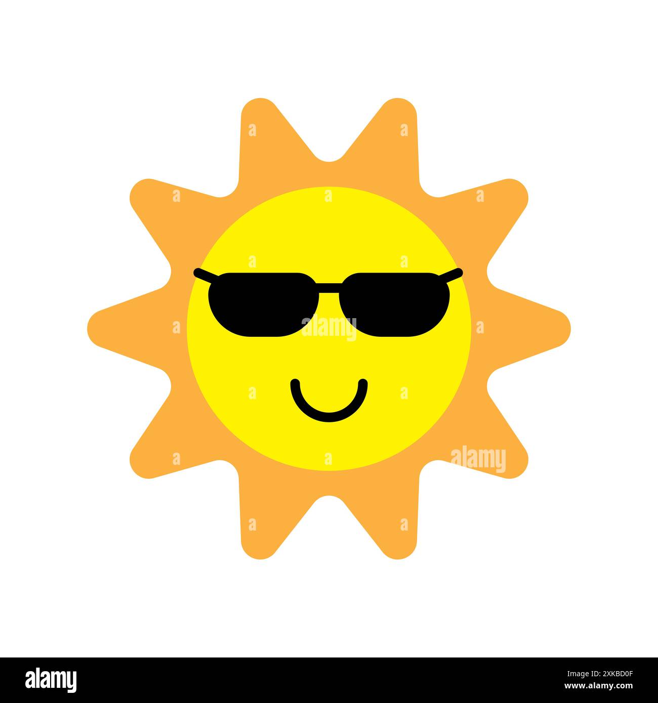 Sunny face icon. Wearing black sunglasses. Bright yellow sun. Fun ...