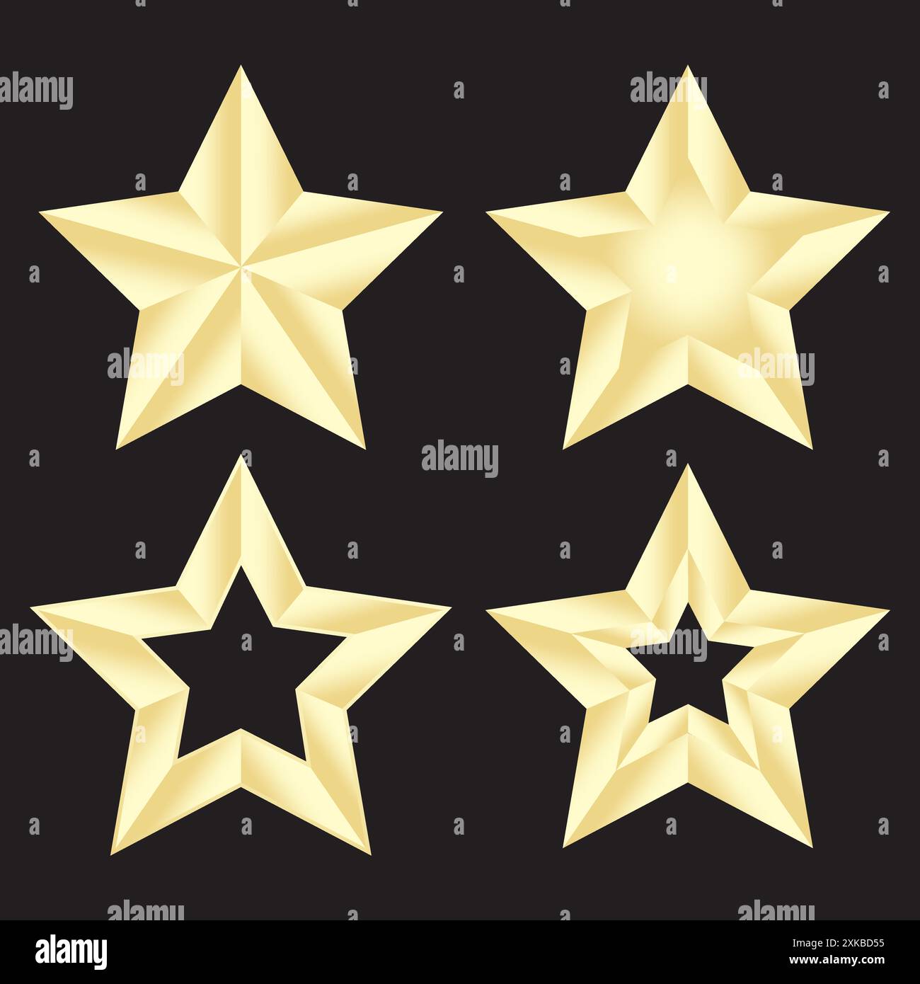 Gold star icons. Black background. Various styles. Vector illustration ...