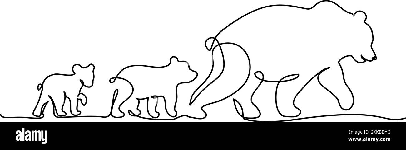 Mother bear walk with two cubs. Big bear family. Mom and kids concept ...