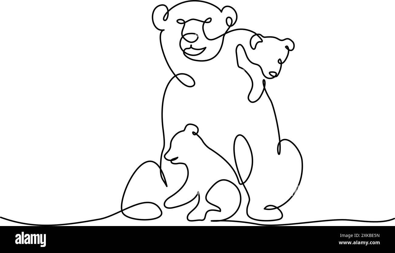 Mother bear sits with two cubs. Big bear family. Mom and kids concept ...