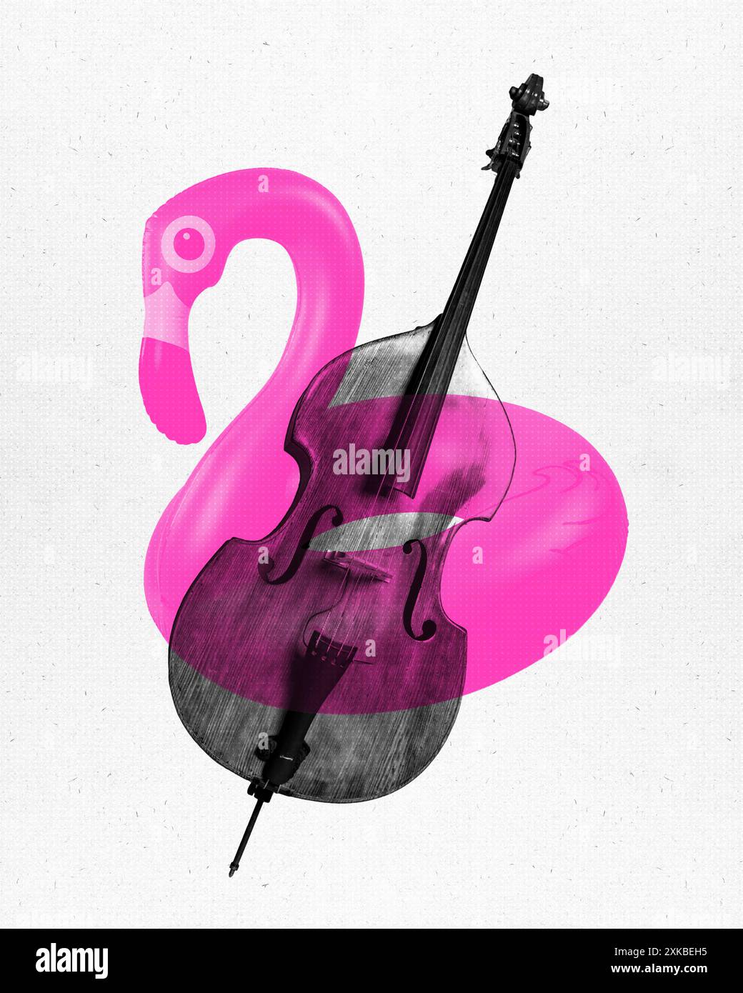 Contemporary art collage. Vintage cello overlaid on pink inflatable ...