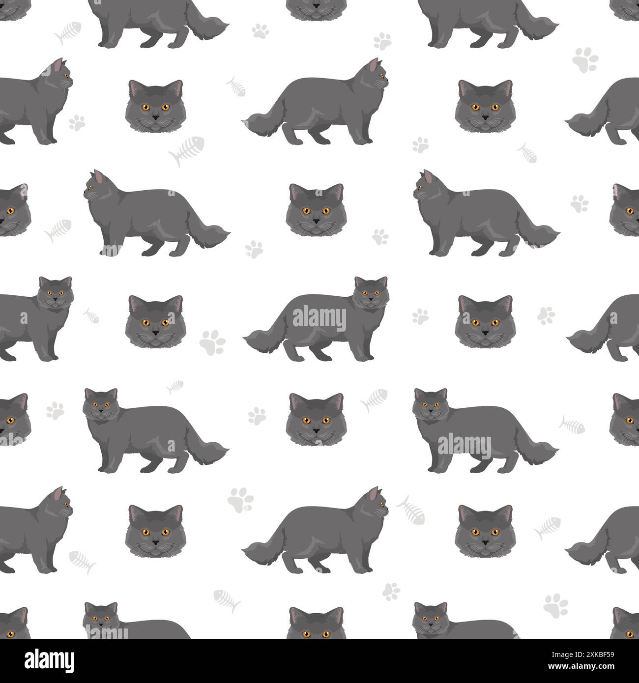 British longhair Cat seamless pattern. All coat colors set. All cat ...