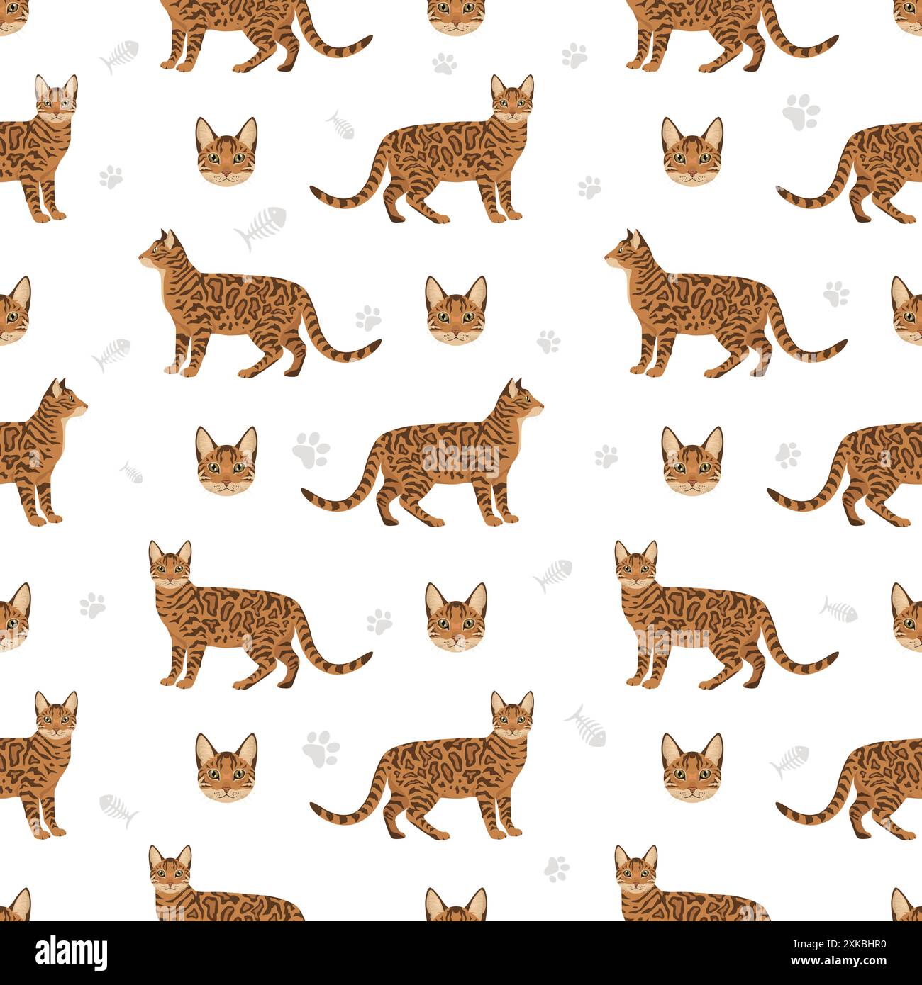 Bengal Cat seamless pattern. All coat colors set. All cat breeds ...