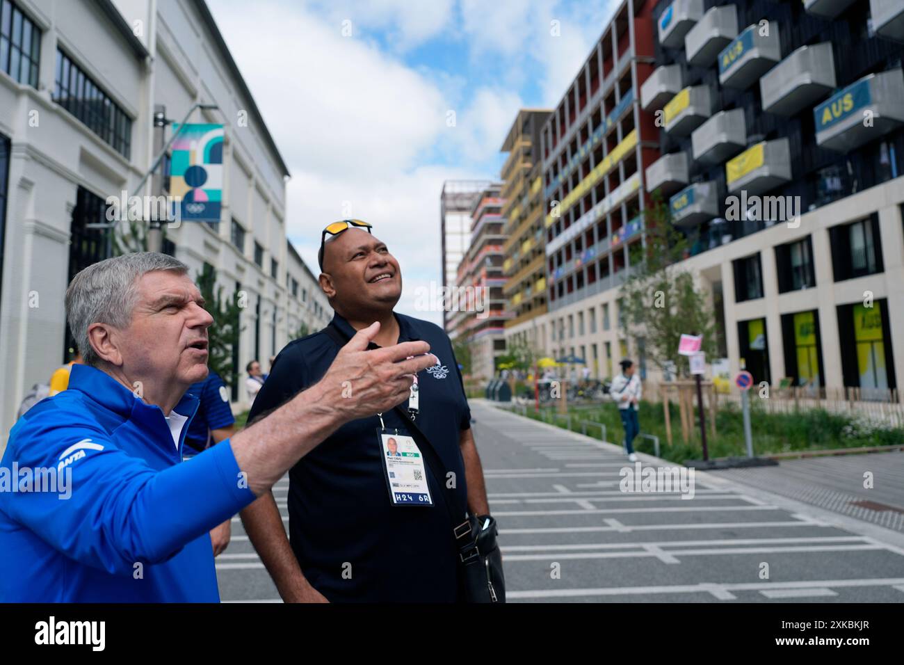 Paris, France. 22nd July, 2024. IOC President Thomas Bach (L) talks to ...