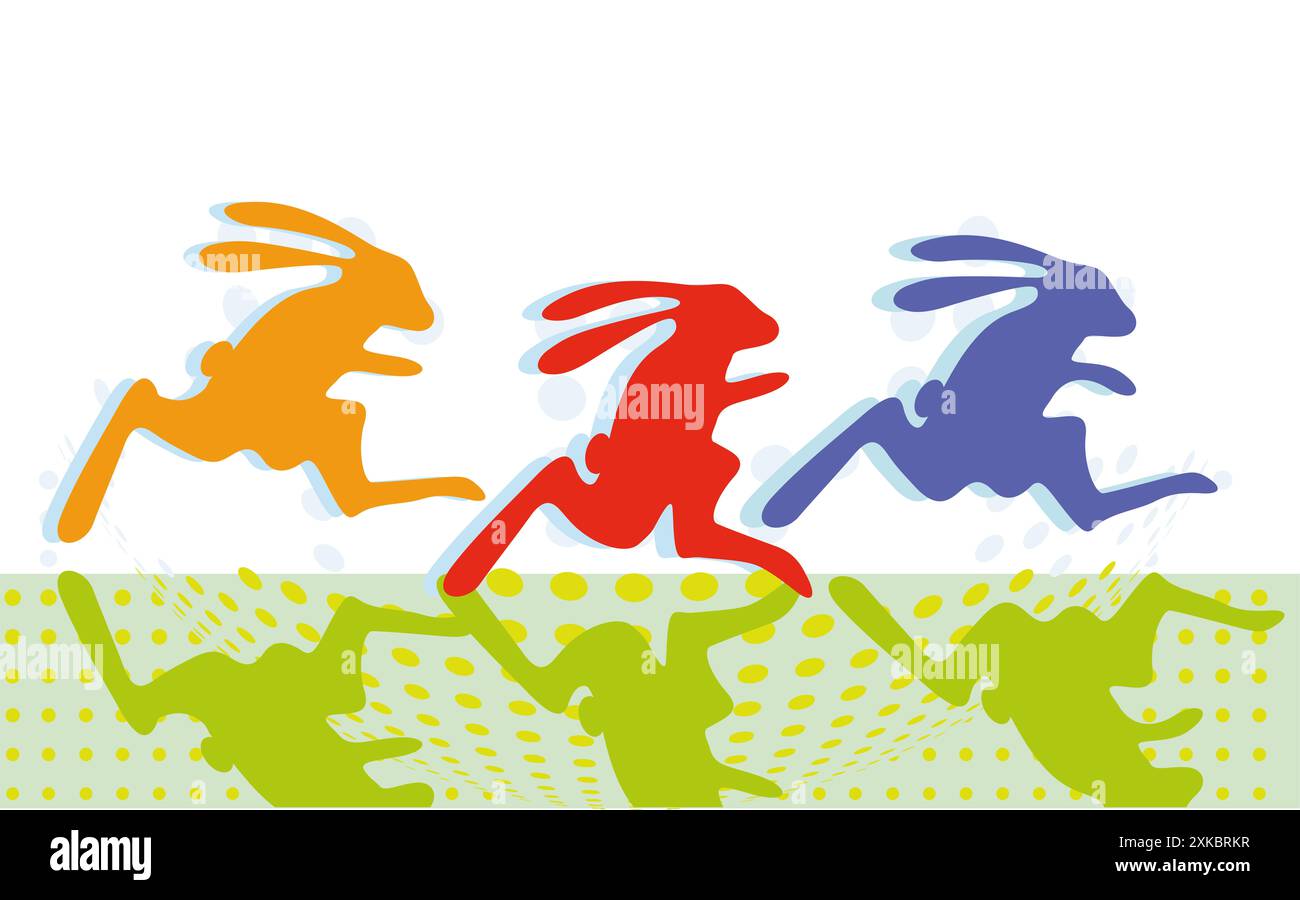 Rabbit race colorful illustration Stock Photo - Alamy