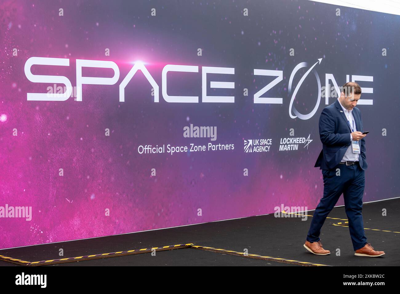 Farnborough, UK. 22 July 2024. Signage to the Space Zone at Farnborough International Airshow ...