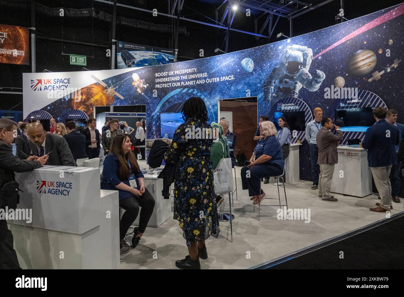Farnborough, UK. 22 July 2024. The UK Space Agency Stand at Farnborough ...