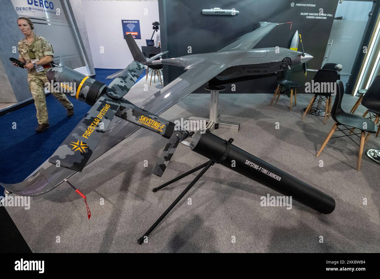 Farnborough, UK. 22 July 2024. (Front) A Skysting F-tube unmanned ...