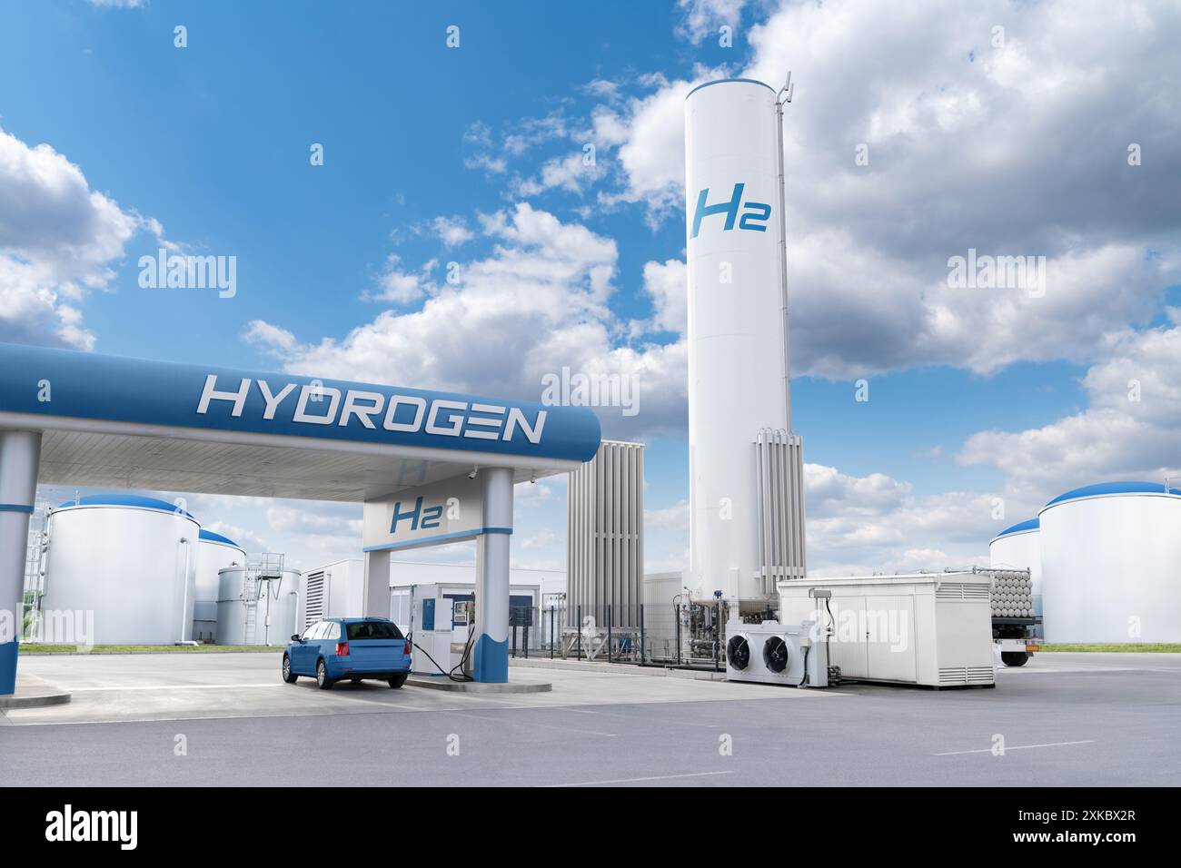 Fuel cell car at the hydrogen filling station. Concept Stock Photo - Alamy