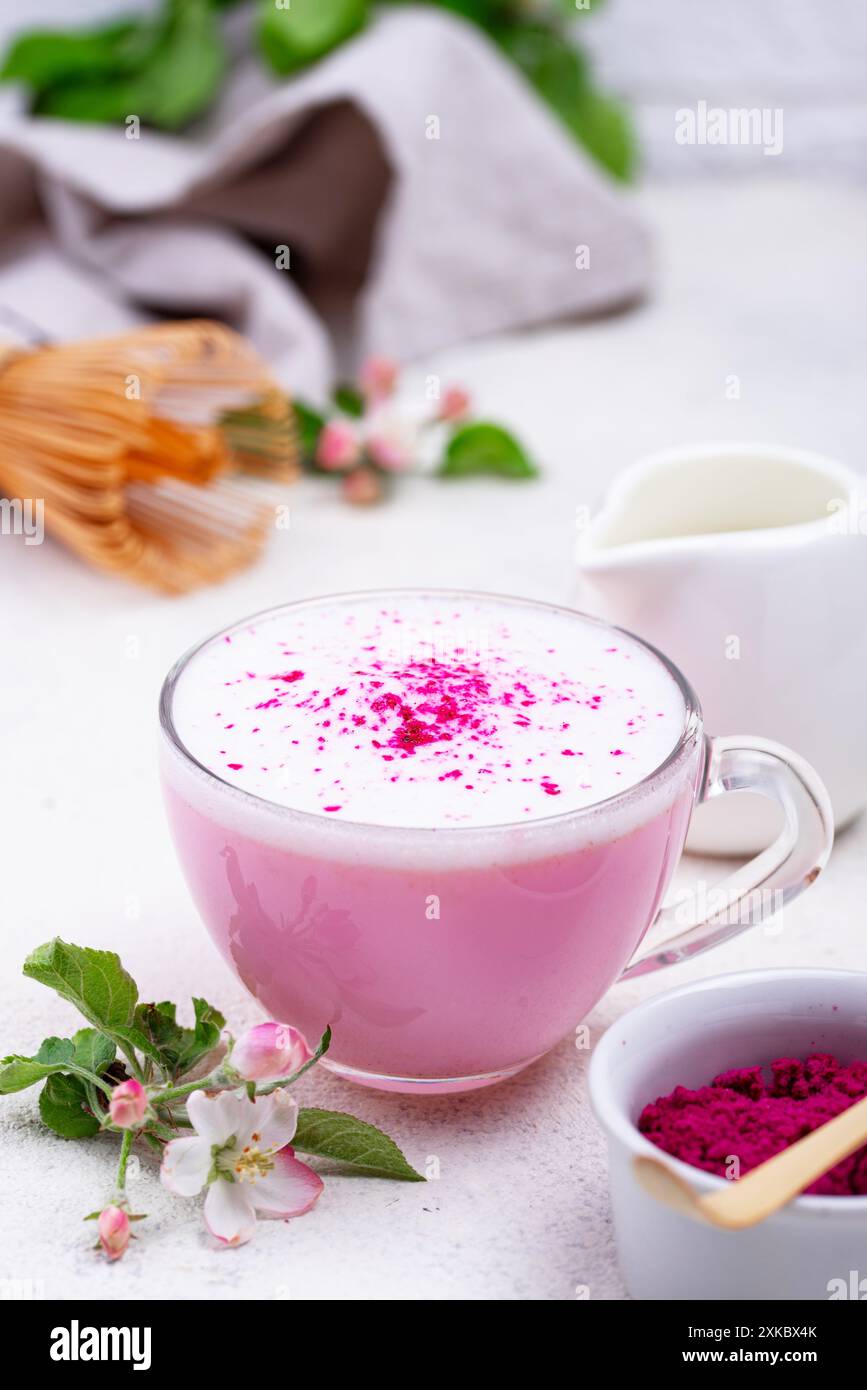 Pink matcha latte with milk Stock Photo - Alamy