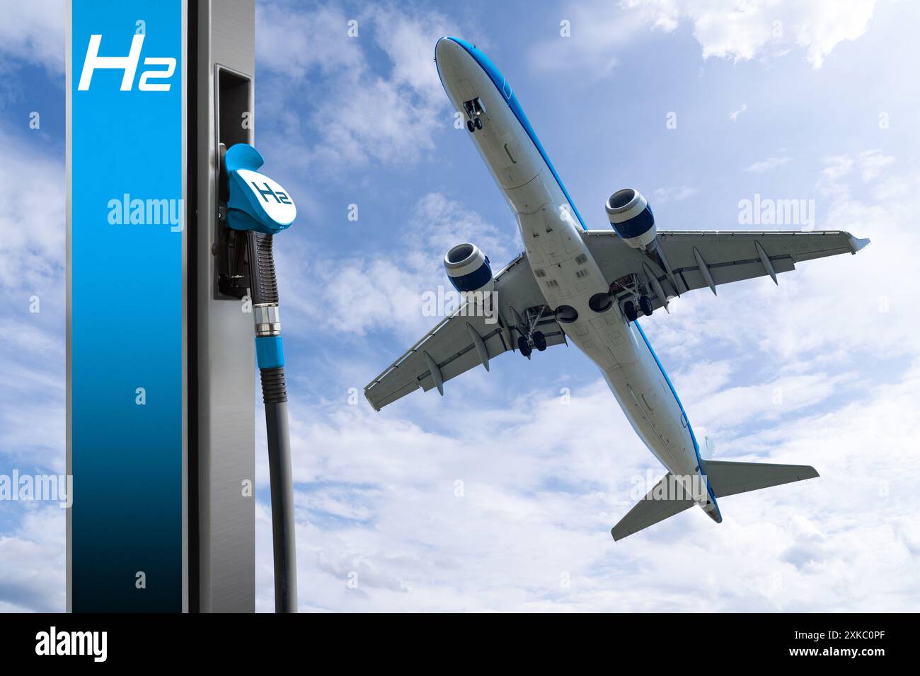 Hydrogen fuel nozzle with the inscription H2 on a background of ...