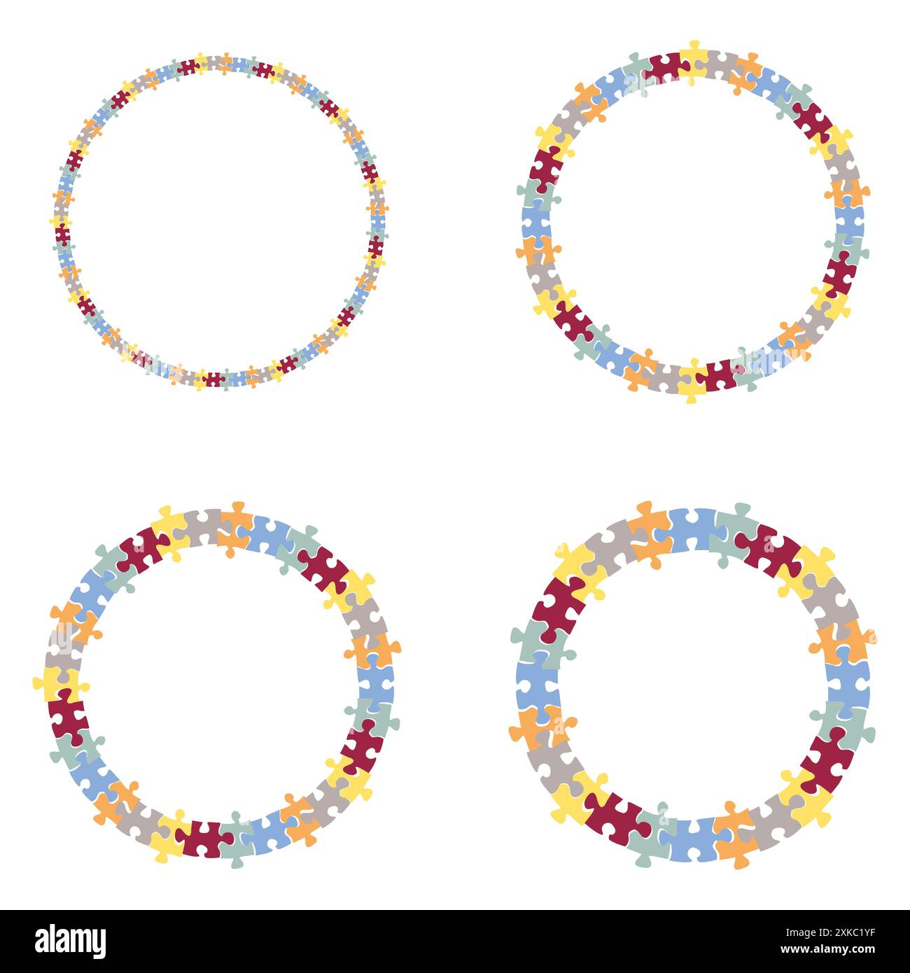 Puzzle piece circles. Colorful round frames. Interlocking jigsaw ...