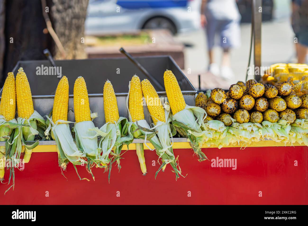 Freshly Grilled Corn On The Cob For Sale At A Street Food Vendor Stock ...