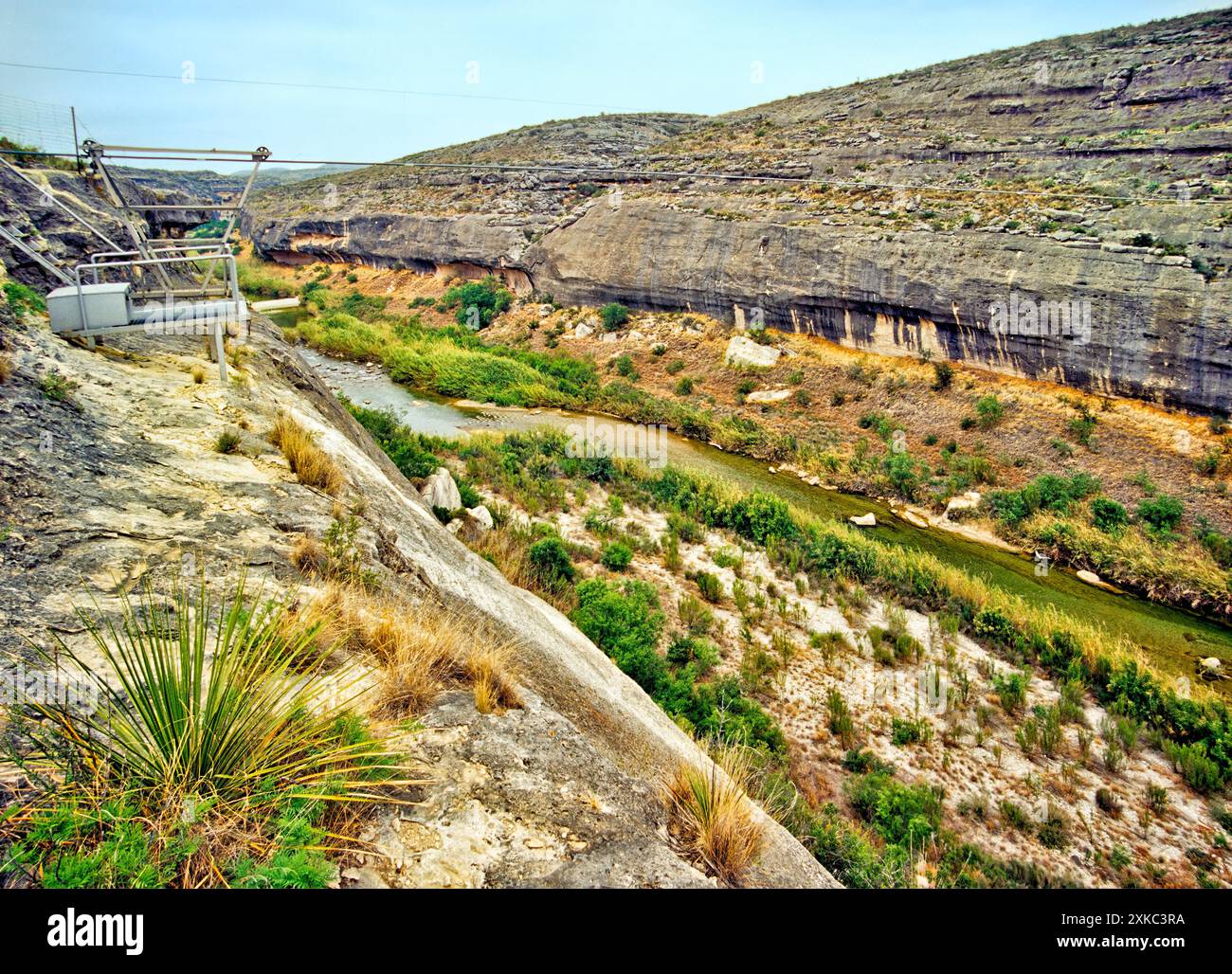 Gauging Station, Weir Dam in distance, at Pecos River, Edwards Plateau ...