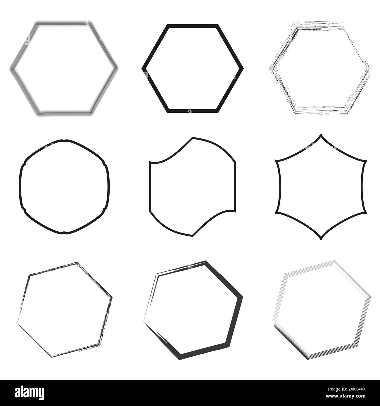 Hexagon frame set. Varied line styles. Geometric vector shapes ...