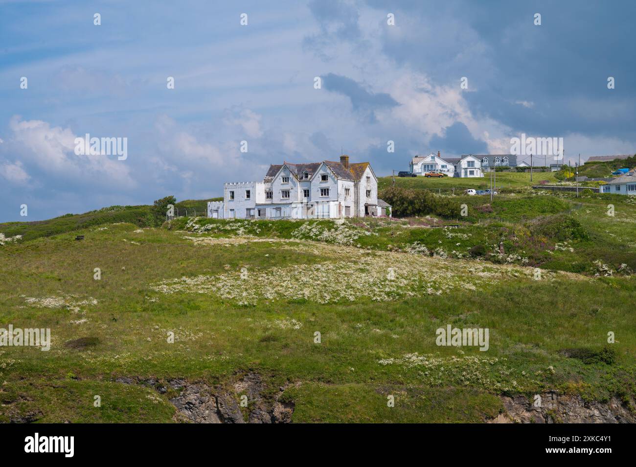 The dilapidated and abandoned Headlands Hotel on clifftop at Port ...