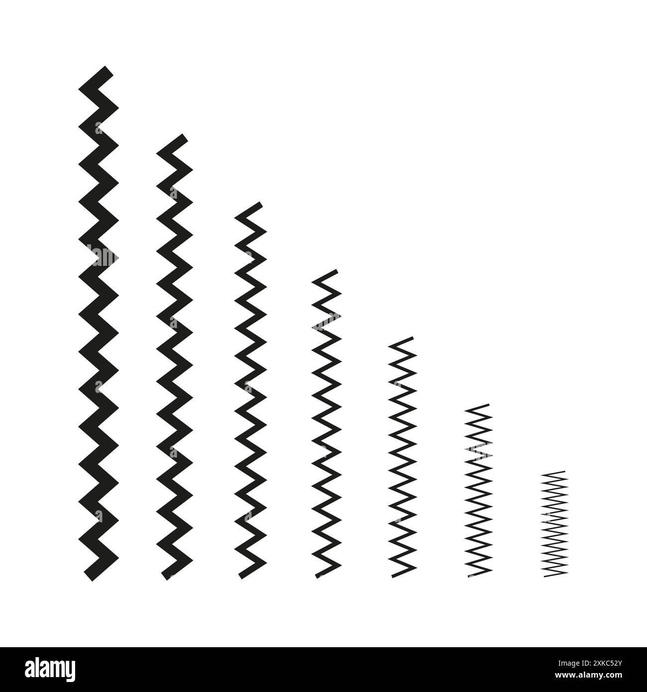Zigzag lines in sequence. Black geometric shapes. Gradual size ...