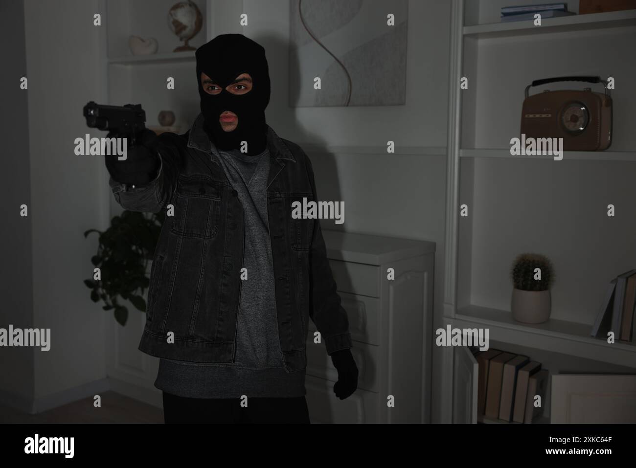 Thief with gun at foreign house. Burglary Stock Photo - Alamy