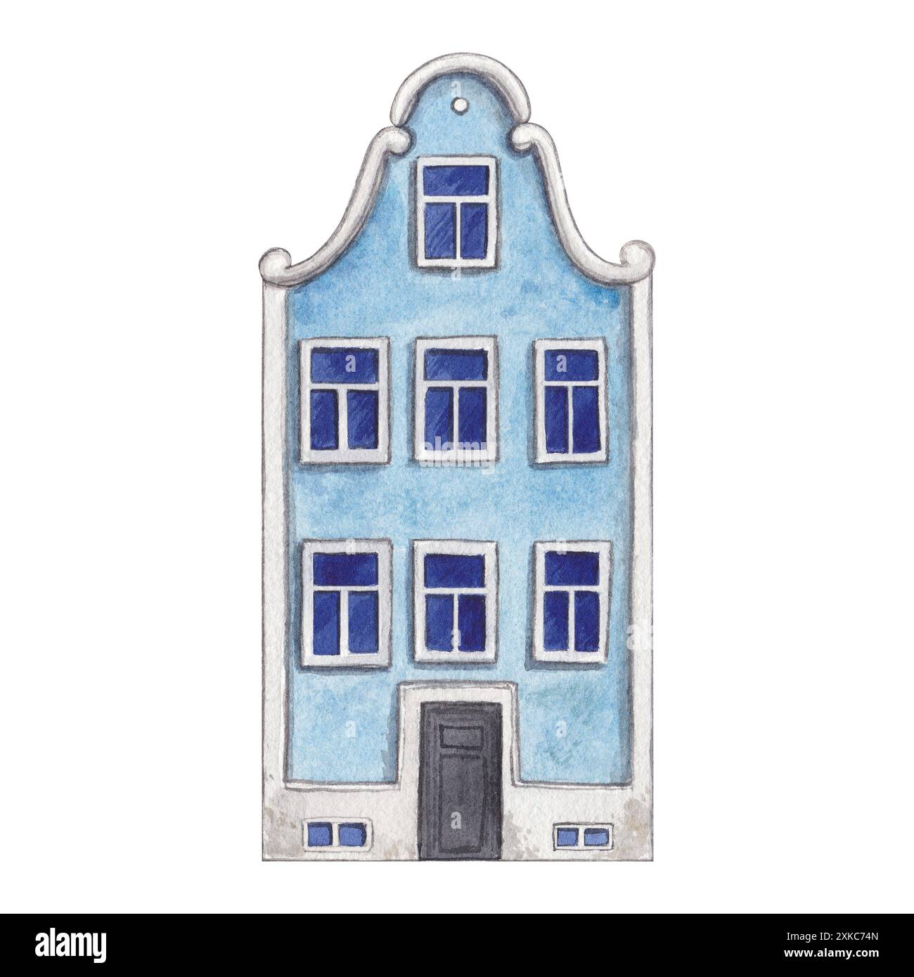 Blue european house watercolor Cut Out Stock Images & Pictures - Alamy