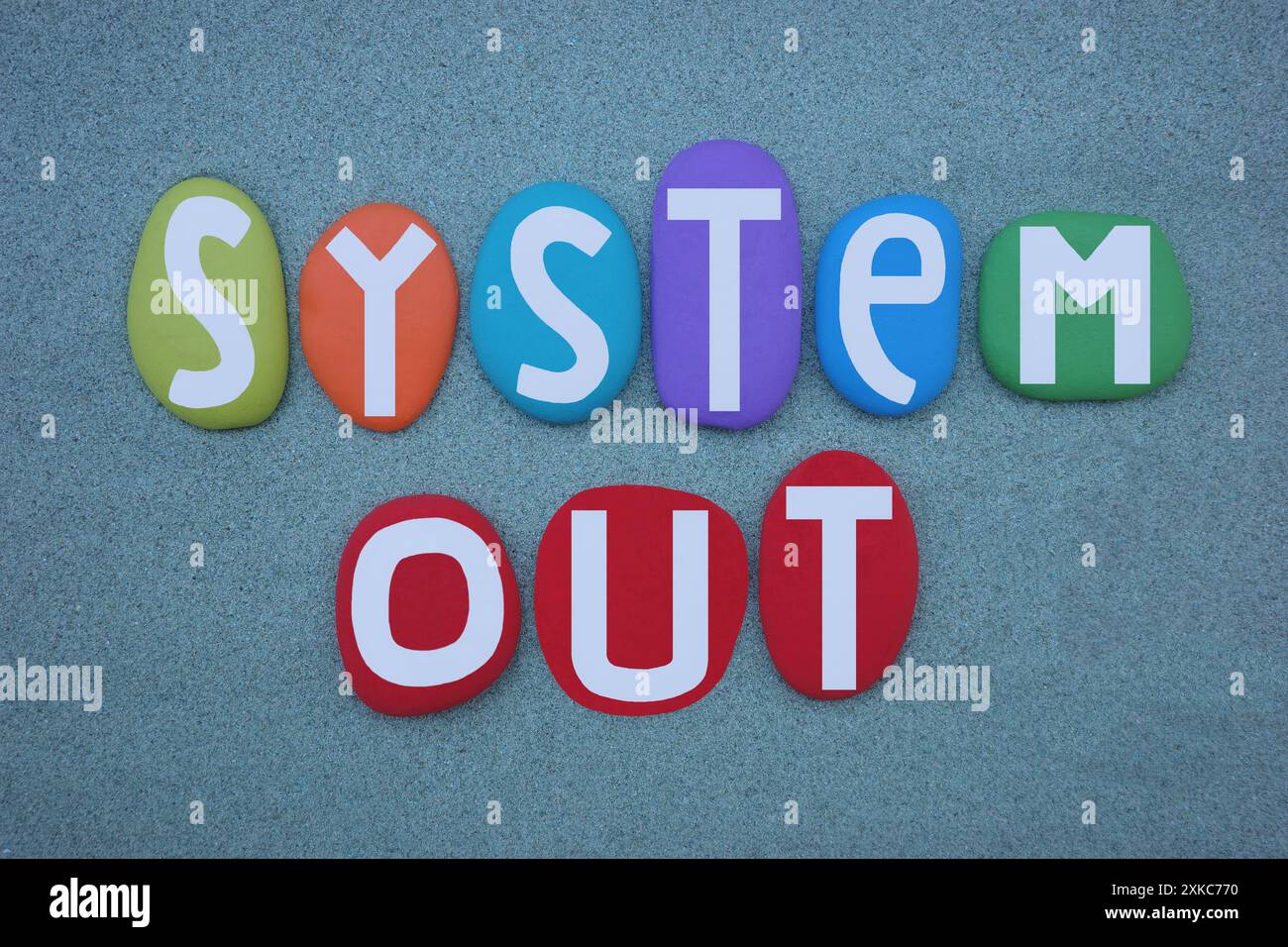 System out, creative text composed with hand painted multi colored ...