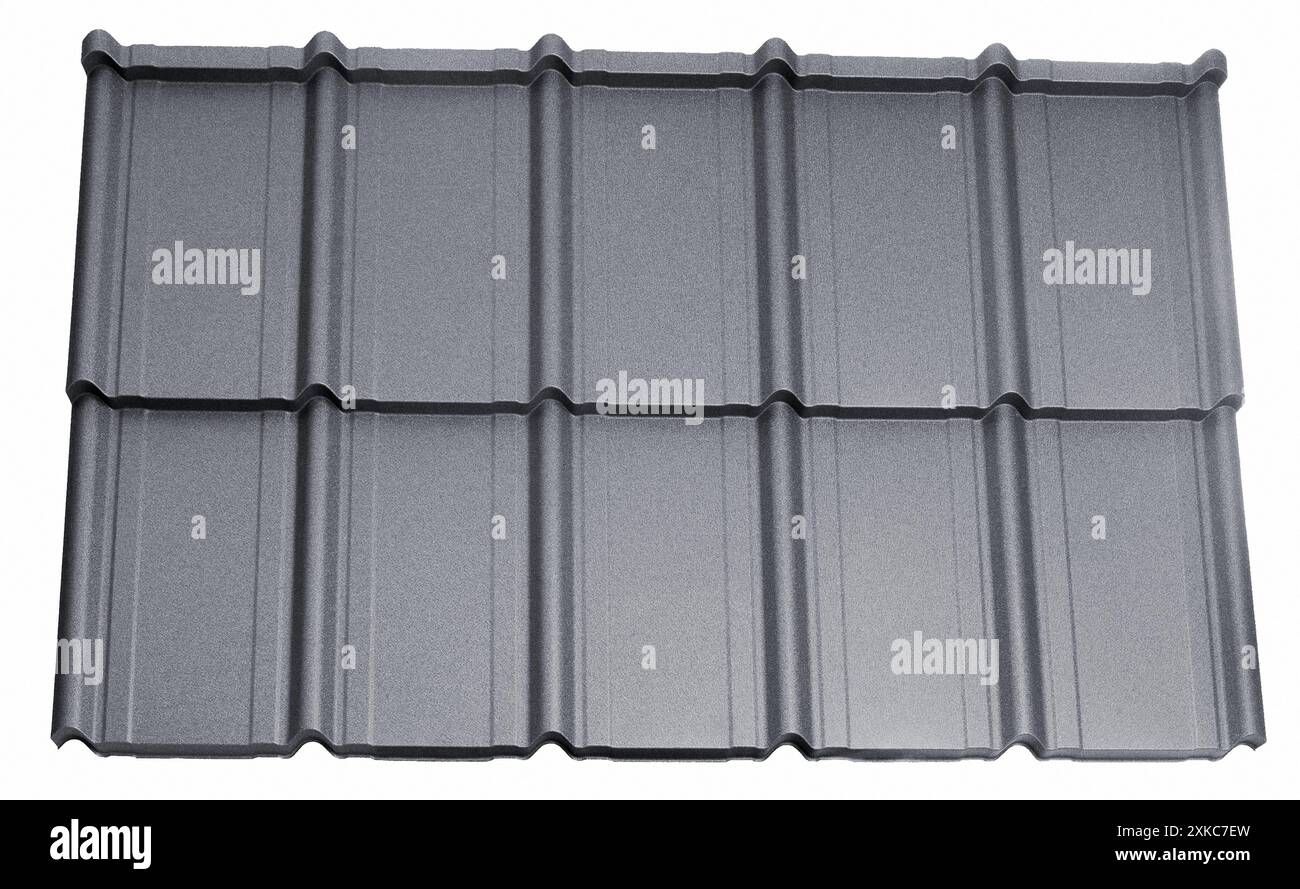 Lightweight galvanised steel roofing sheet isolated on white background ...