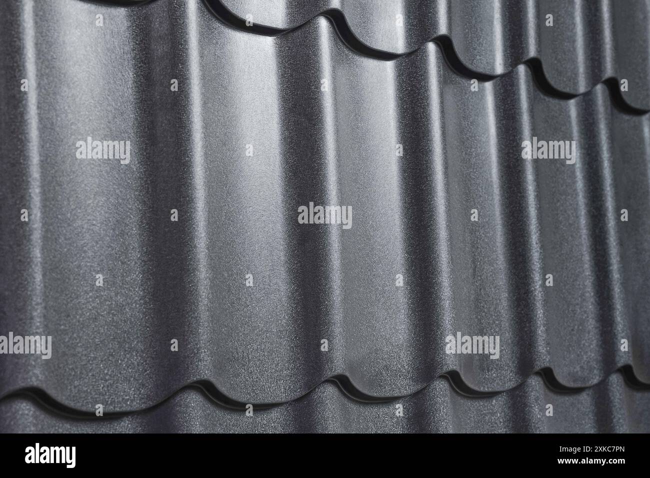 Close-up view lightweight galvanised steel roofing sheet. Modular tile ...