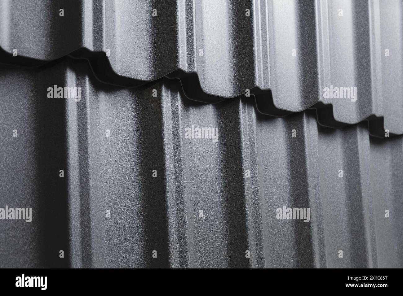 Close-up view lightweight galvanised steel roofing sheet. Modular tile ...