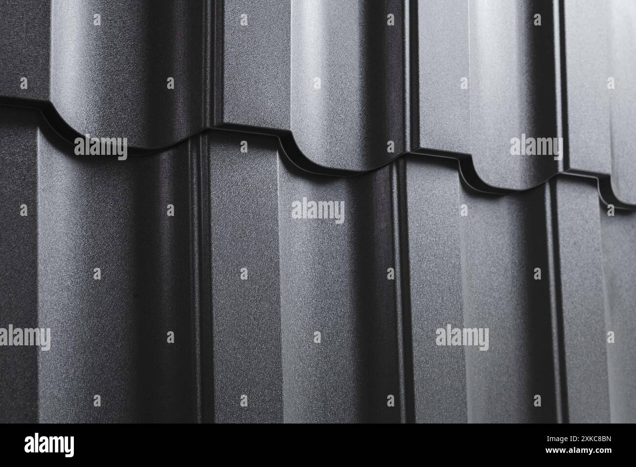 Close-up view lightweight galvanised steel roofing sheet. Modular tile ...