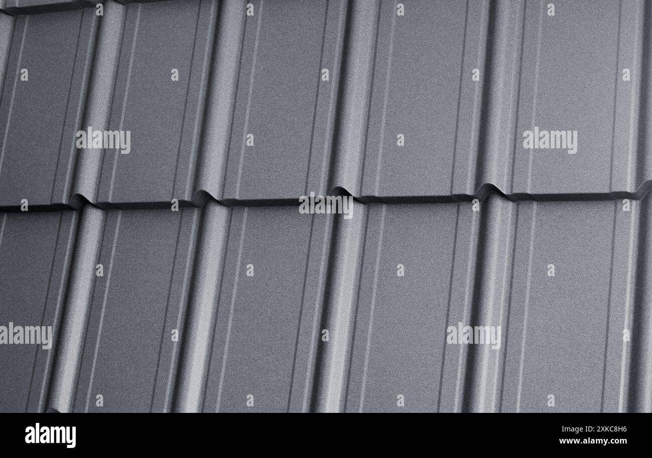 Close-up view lightweight galvanised steel roofing sheet. Modular tile ...