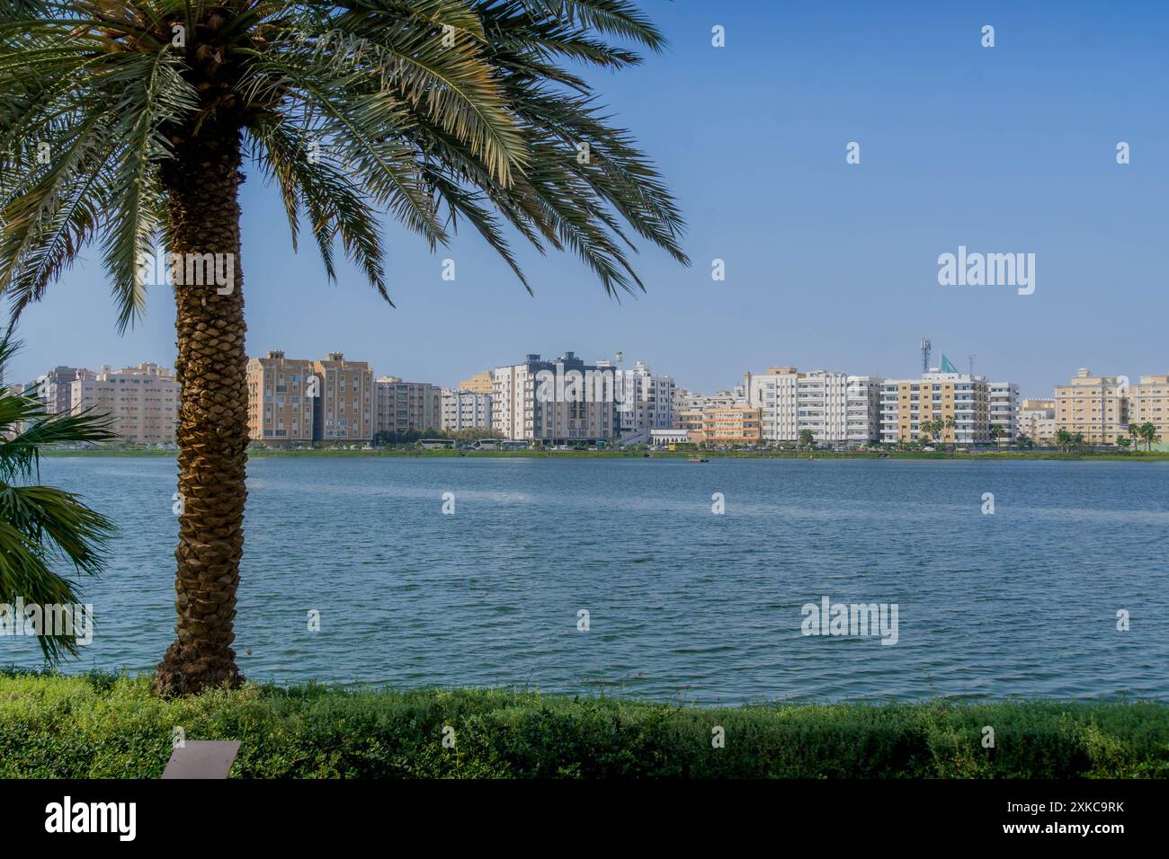 The Jeddah city panorama across the harbor in Saudi Arabia during the ...