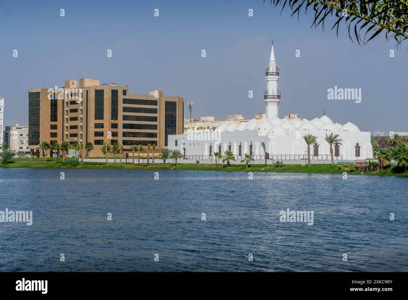 The beautiful white Jaffali Mosque at the Red Sea harbor in Jeddah, a ...